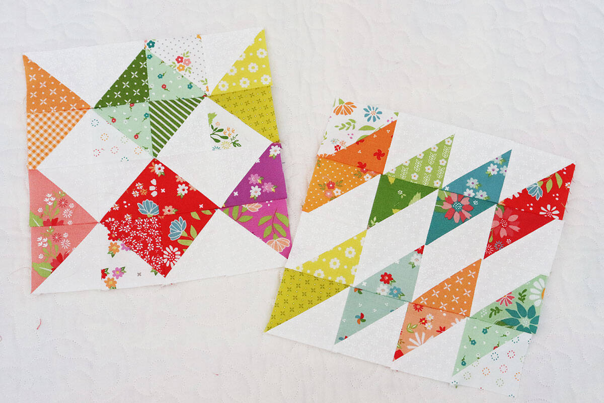 Scrappy Half Square Triangle Quilt Blocks 24 + 25 - A Quilting Life